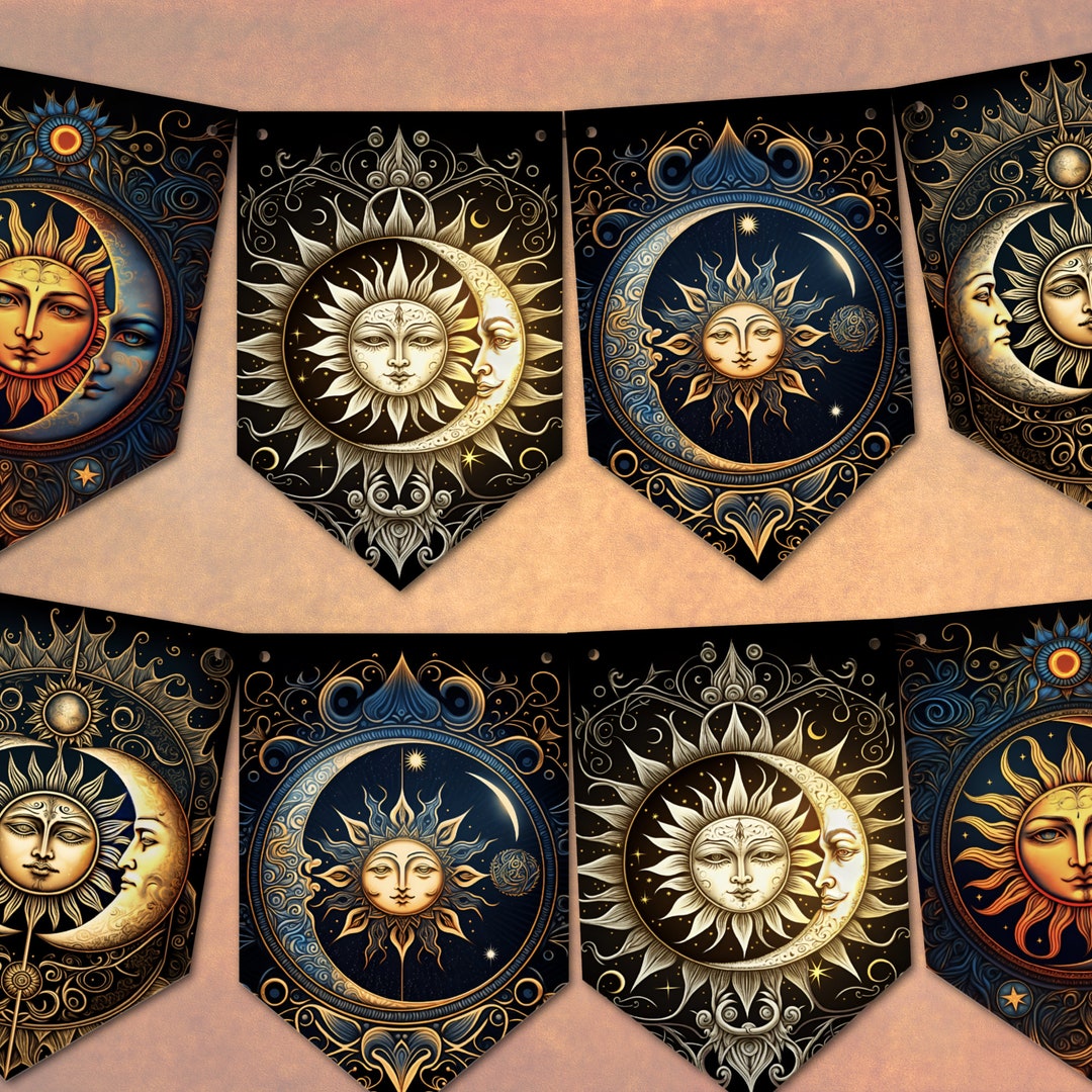 Mystical Sun and Moon Bunting & Ribbon Pagan Wiccan Style Decoration - Etsy