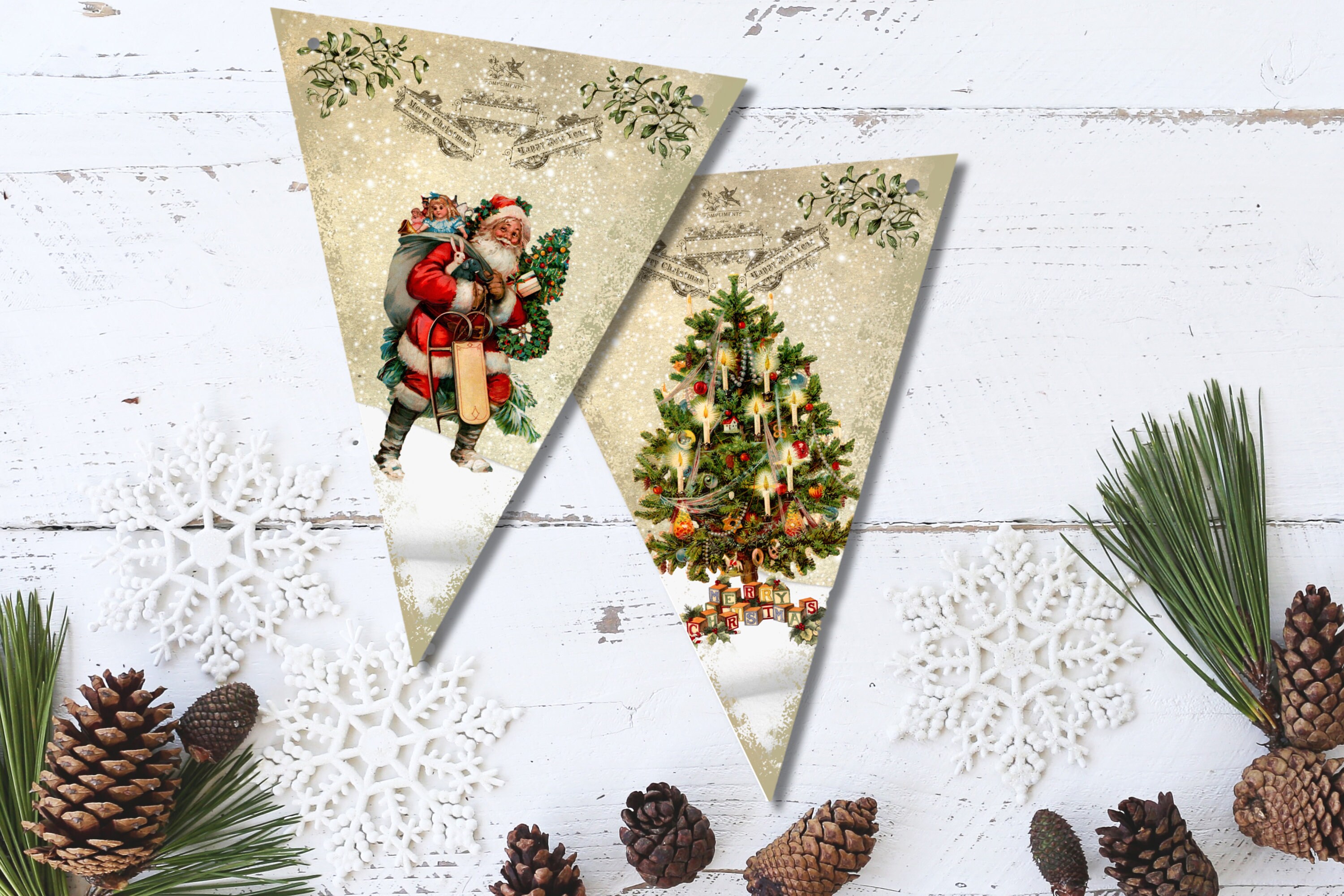 Victorian Style Traditional Vintage Christmas Bunting & Ribbon - 3m ...