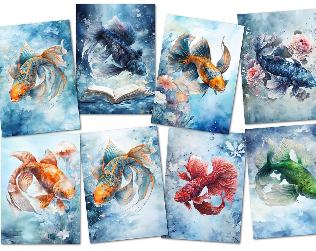 8 Koi Carp Fish ATC Cards Tags Toppers Card Making Scrap Book ...