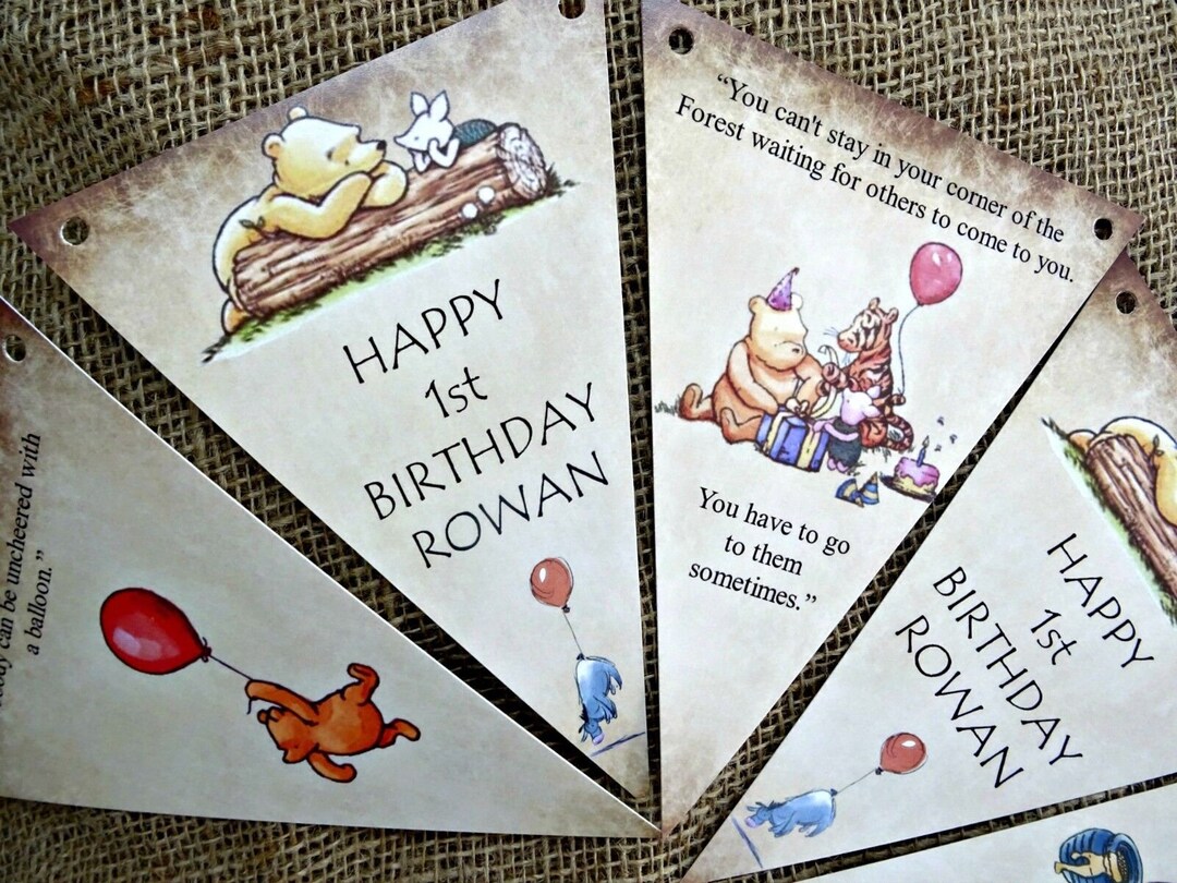 3m Personalised Winnie the Pooh Bunting/banner With Ribbon - 12 Flags ...