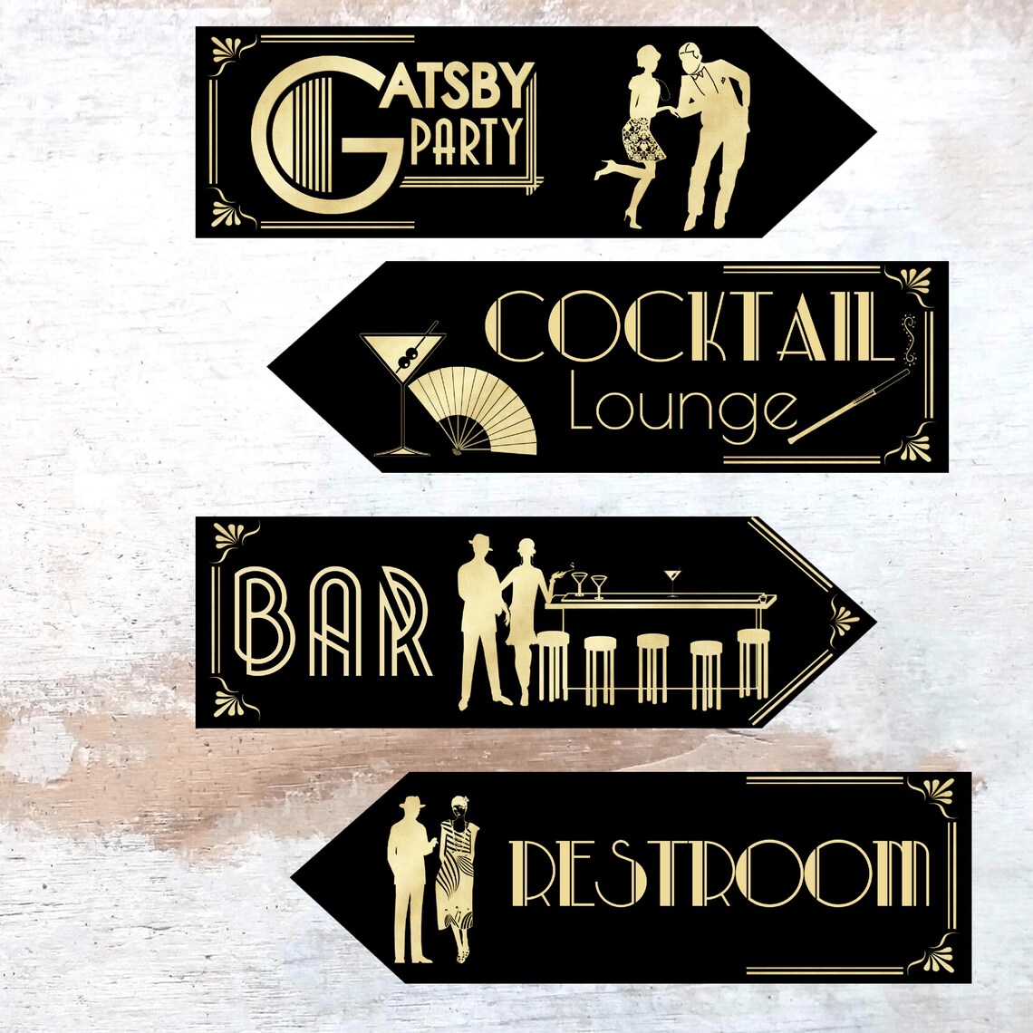 Set of 4 Gatsby 1920's Theme Party Art Deco Decoration Arrow Signs - Etsy
