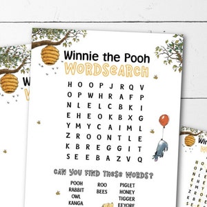 Winnie the Pooh Party Game Wordsearch Puzzles Plus Answer Sheet - Etsy