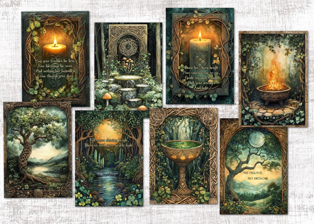 8 Wiccan Blessings Woodland Celtic Pagan Magical Card Toppers/tags Card ...