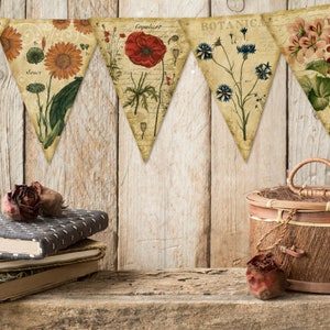 Vintage Style Summer Floral Botanical Bunting/banner With Organza ...