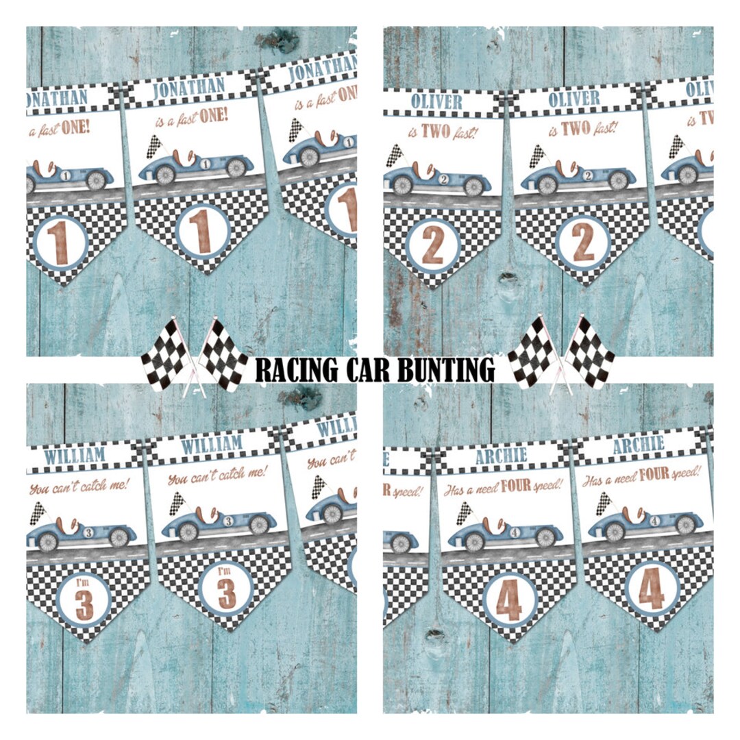 Personalised Racing Car Birthday Party Bunting - Choose Age - Etsy