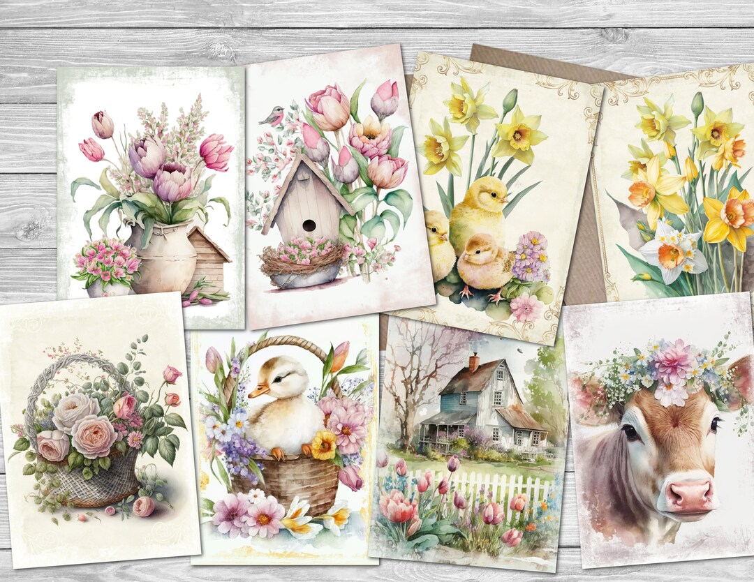 8 Spring Floral Single Sided Flat Cards With or Without Envelopes - 6 ...