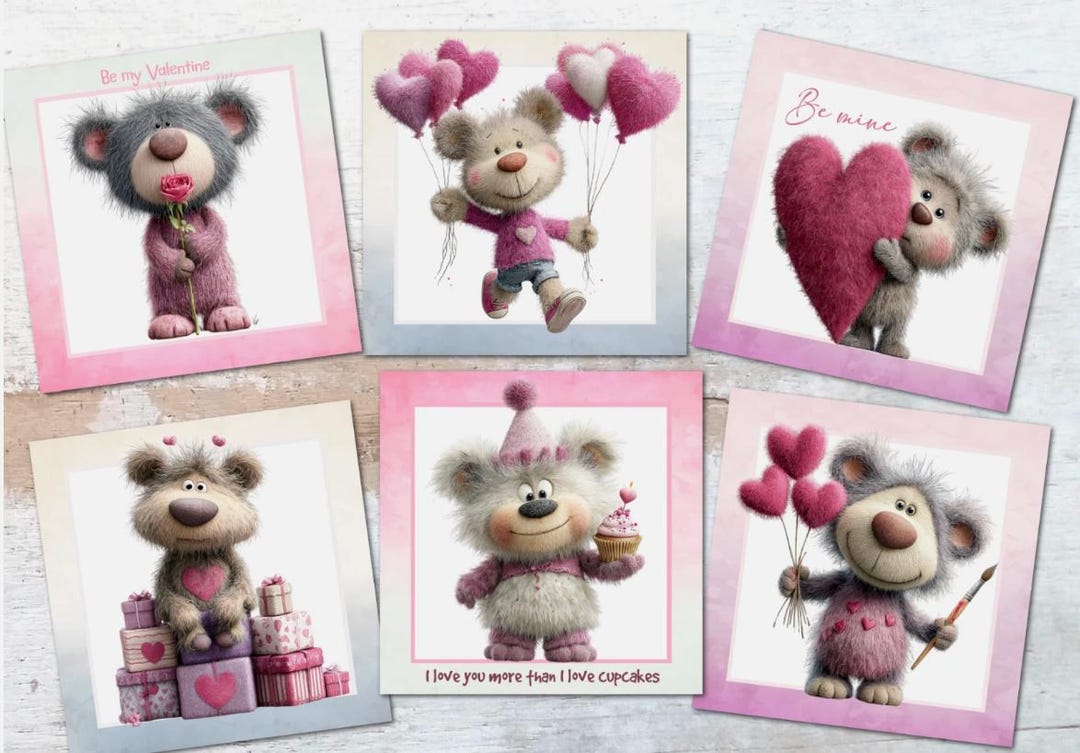 Fluffy Teddy Valentine's Day Card Toppers Card Making Decorations - 3.5 ...