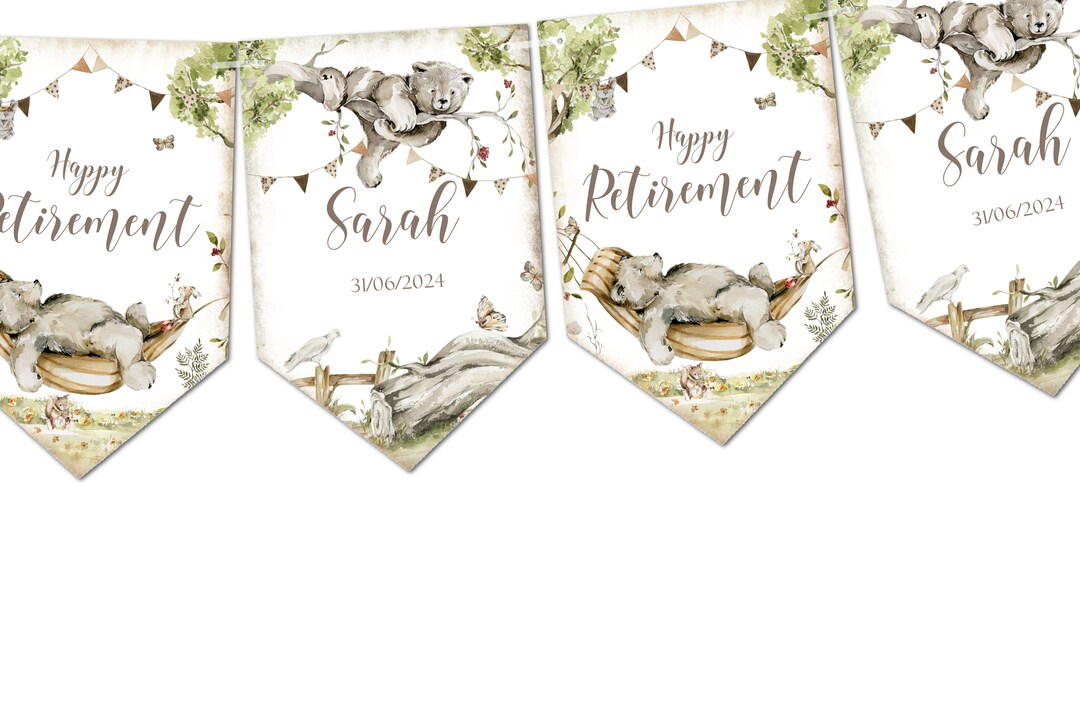 Personalised Woodland Bear Happy Retirement Bunting/banner & Ribbon - Etsy