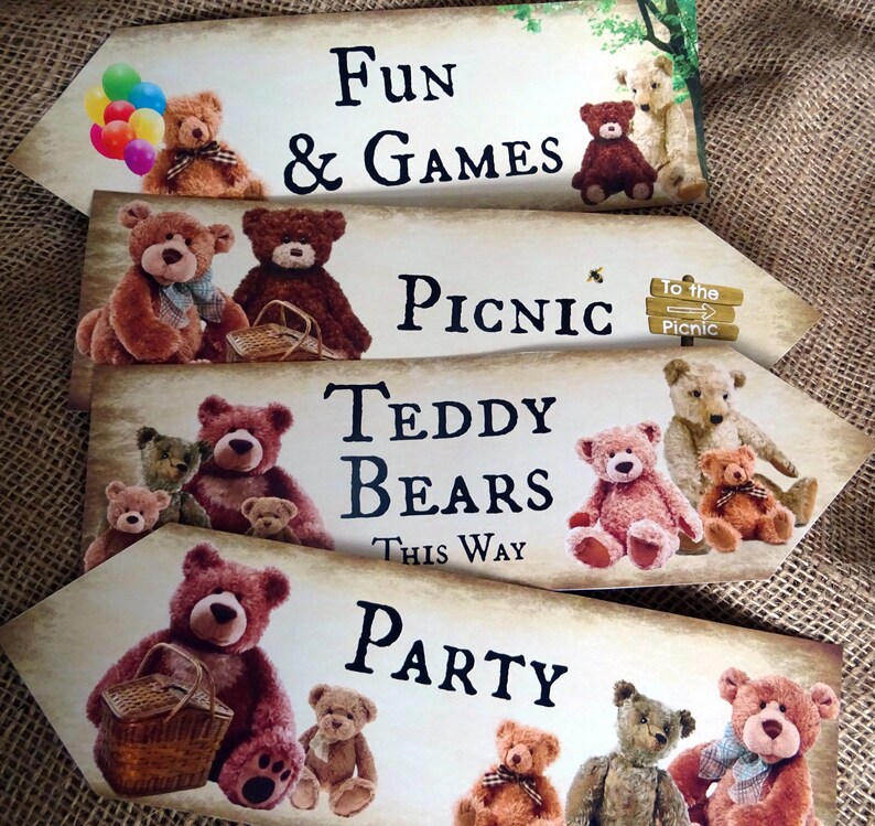 4 Teddy Bear's Picnic Party Decoration Signs Arrows - Etsy