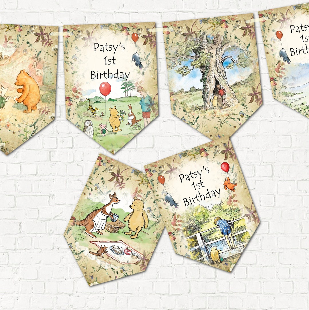 Personalised Winnie the Pooh Vintage Floral Style Bunting & Ribbon - Etsy