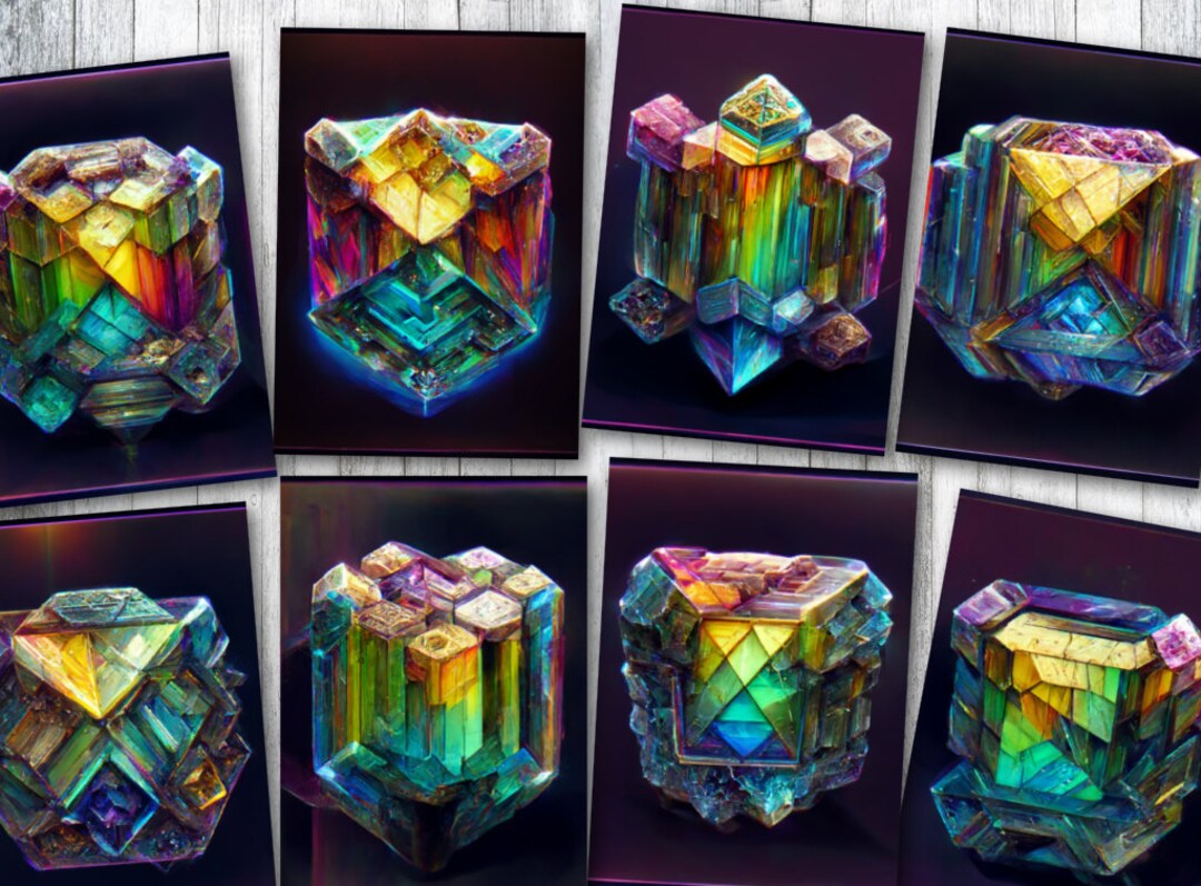 Set of 8 A.I Generated Artwork 'bismuth Crystal' ATC Tags/toppers ...