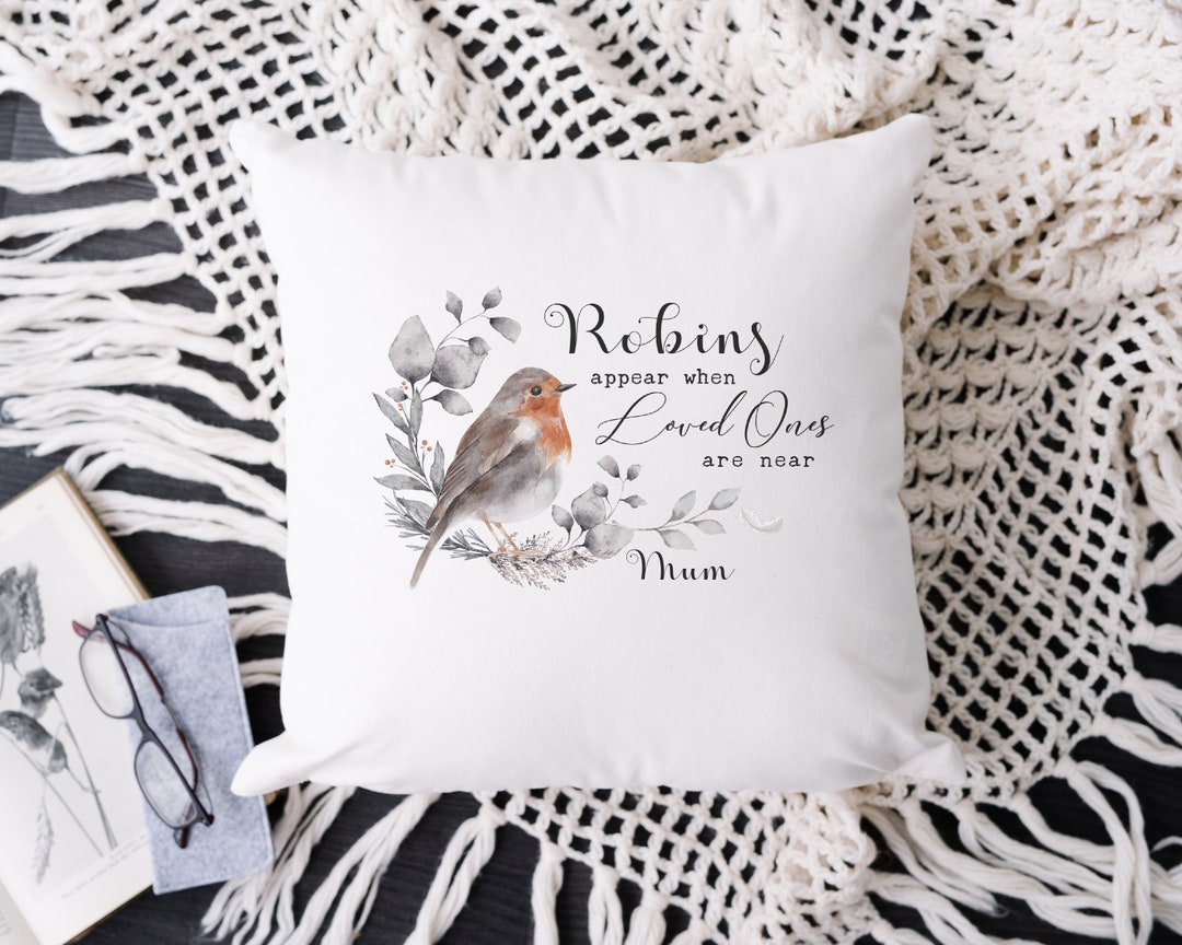 Personalised Christmas Robin Memory of a Loved One Cushion Cover Gift ...