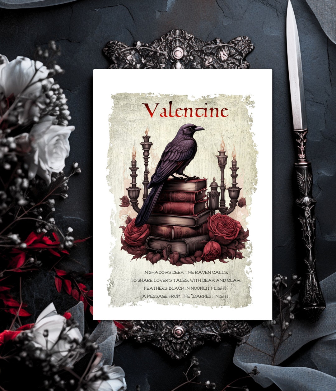 Gothic Raven and Red Roses Valentine's Greetings Card & Envelope - Etsy