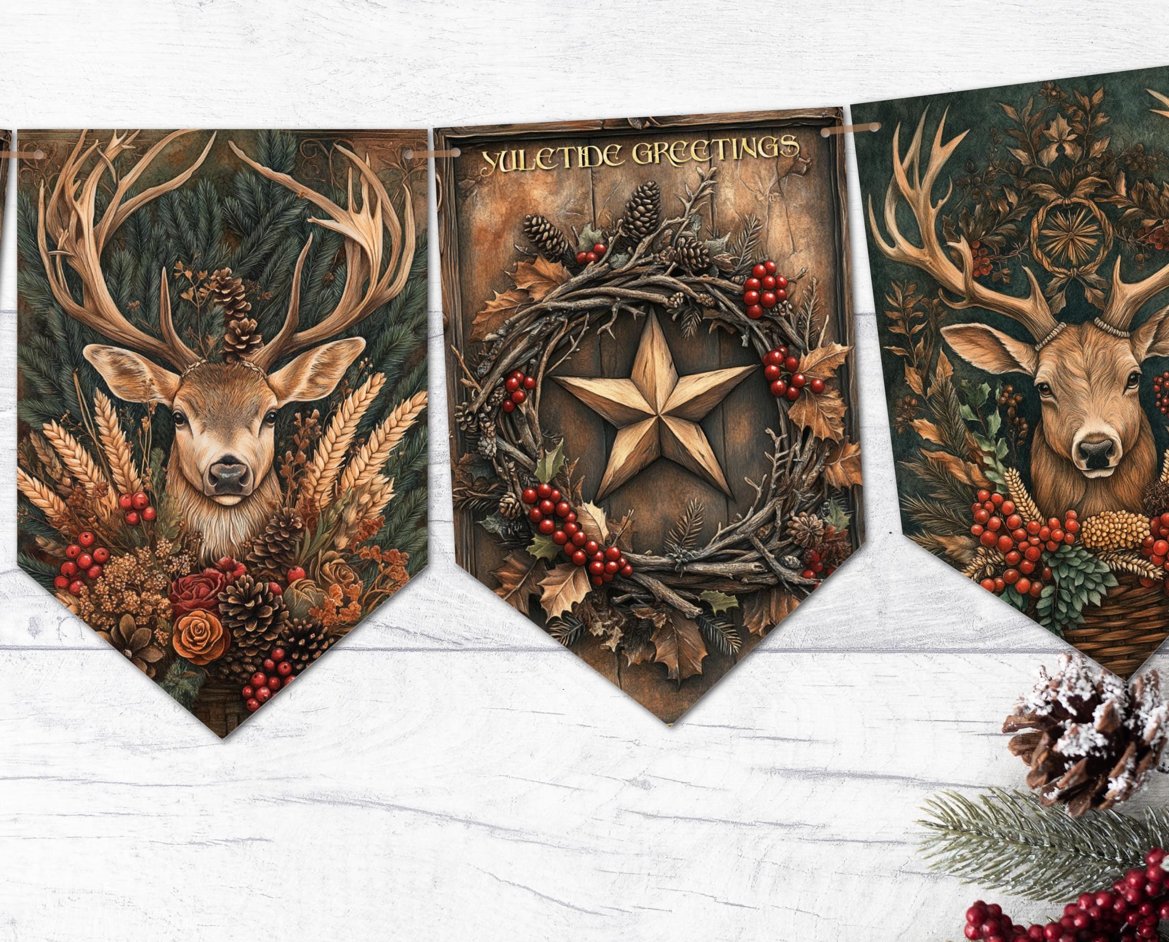 Rustic Wiccan Pagan Yuletide Woodland Christmas Bunting/banner & Ribbon ...