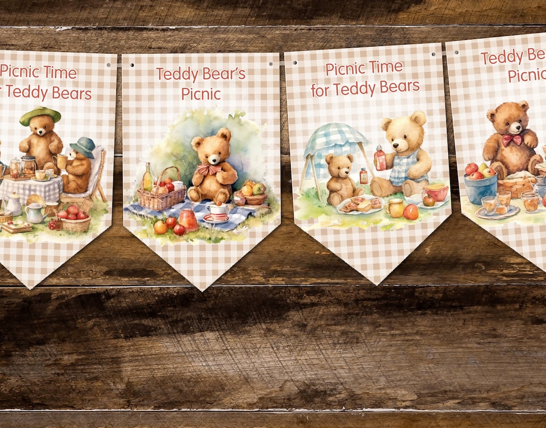 Teddy Bear's Picnic Gingham Check Teddy Bear Bunting/banner & Ribbon - Etsy