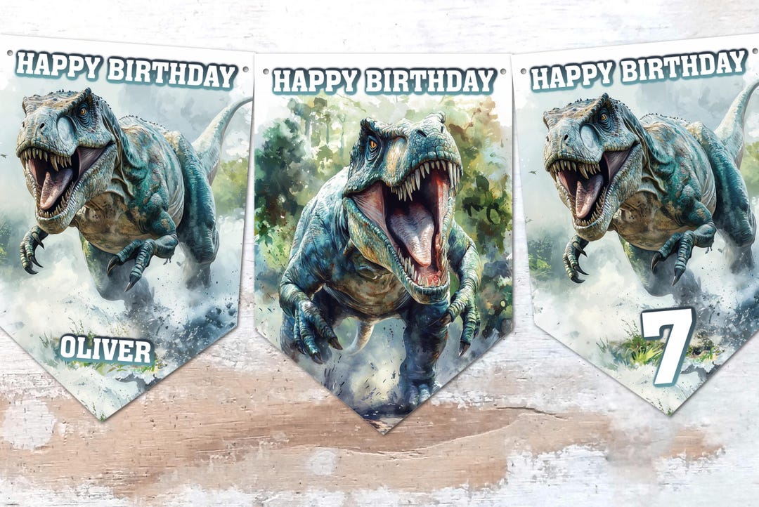 Personalised Jurassic T-rex Dinosaur Party Bunting/banner & Ribbon - Etsy
