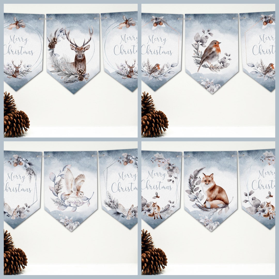 Winter Woodland Forest Animals and Birds Christmas Bunting/banner ...