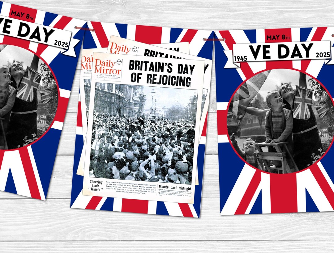 VE Day 80 Years Victory Celebration Union Jack Bunting - Single or ...
