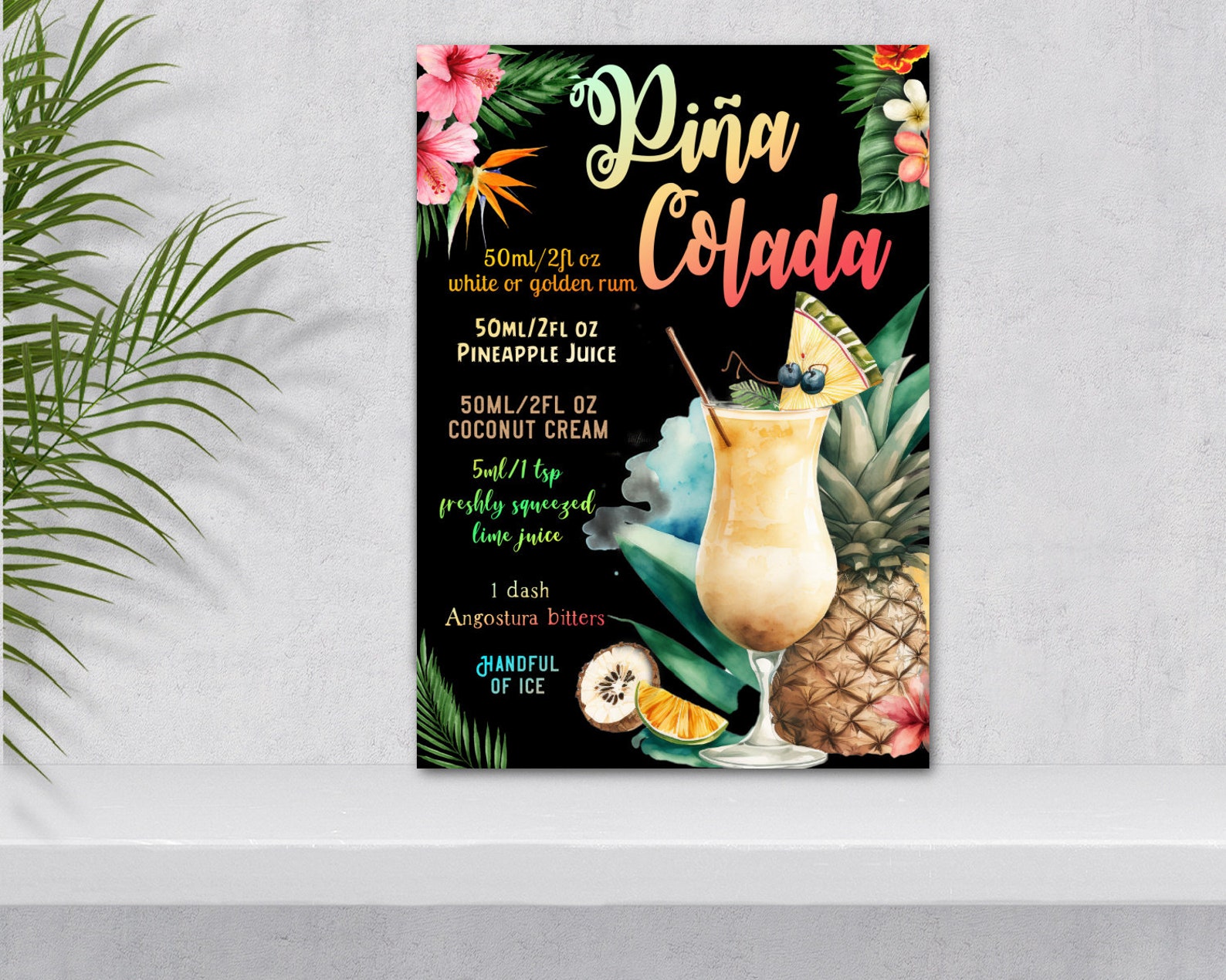 Cocktail Recipe 'piña Colada' Bar Sign Kitchen Tiki Bar - Choose Size ...