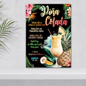 Cocktail Recipe 'piña Colada' Bar Sign Kitchen Tiki Bar - Choose Size ...