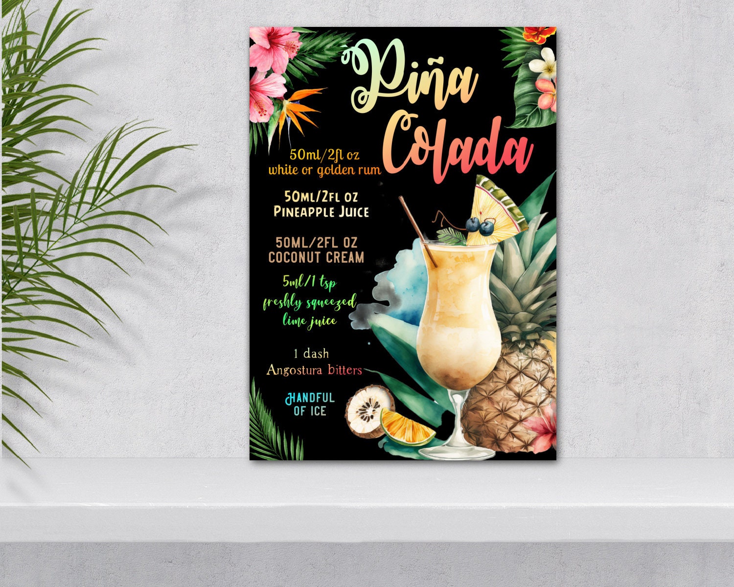 Cocktail Recipe 'piña Colada' Bar Sign Kitchen Tiki Bar - Choose Size ...