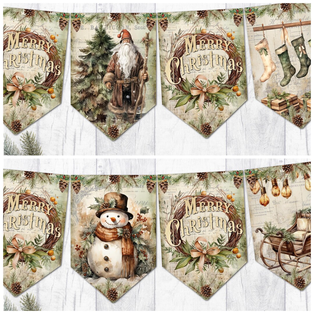 Traditional Rustic Woodland Vintage Style Christmas Bunting/banner ...
