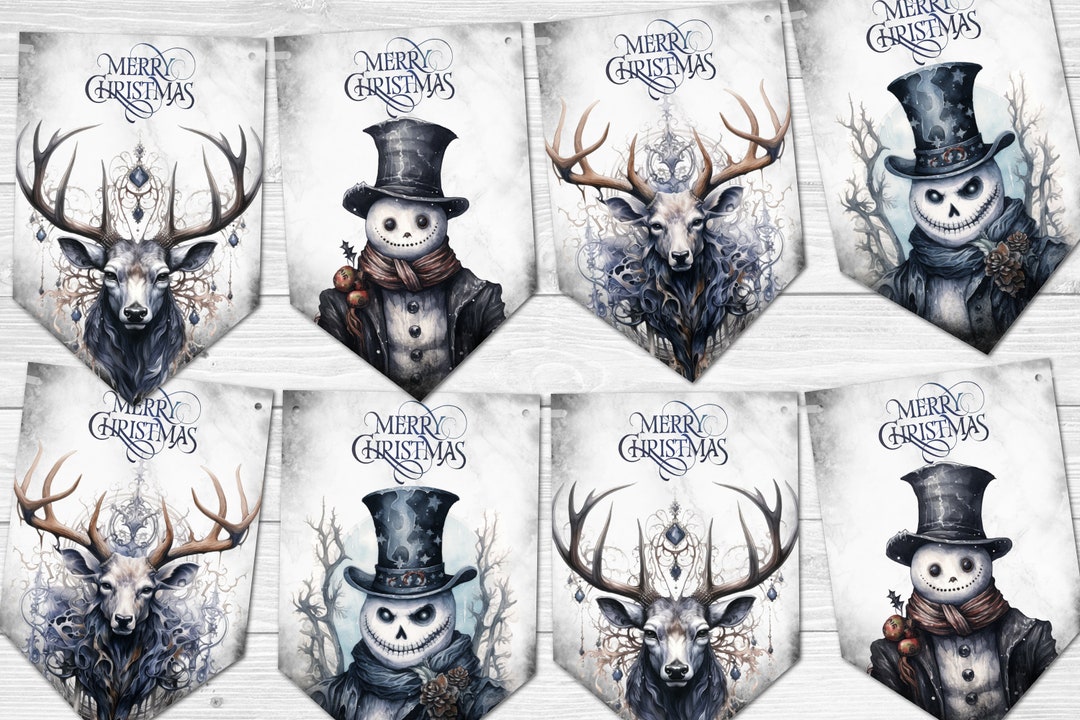 Gothic Snowman and Reindeer Christmas Bunting Spooky Christmas ...