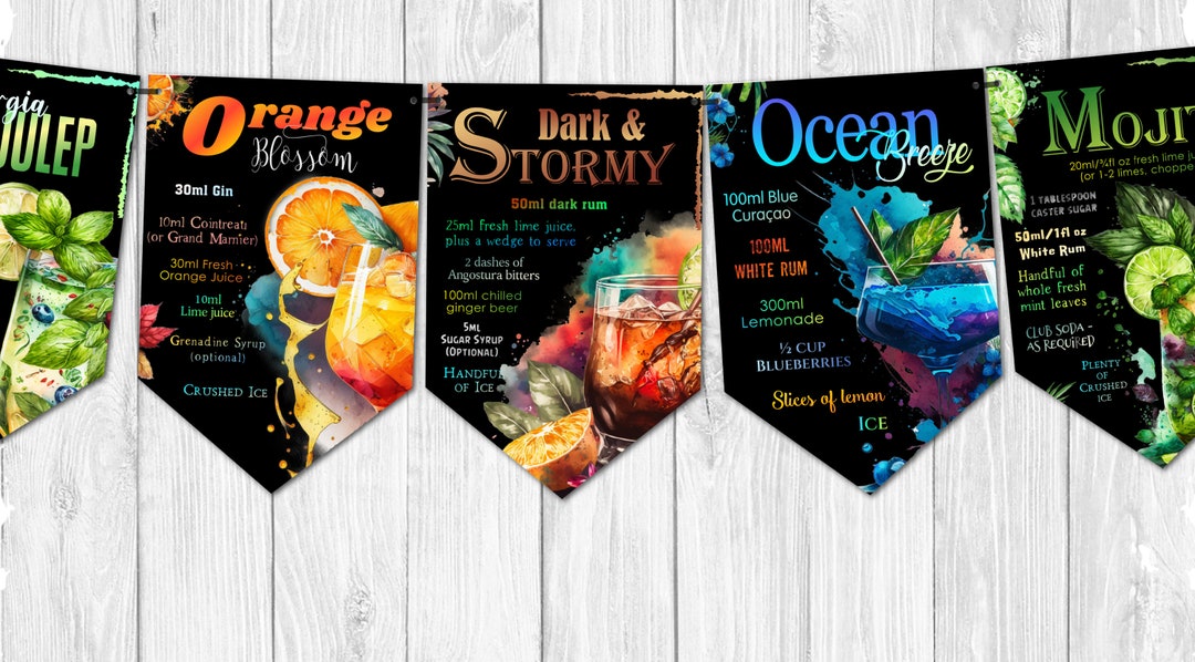 Cocktail Recipes Bunting Party Celebration Bar Decoration - Etsy