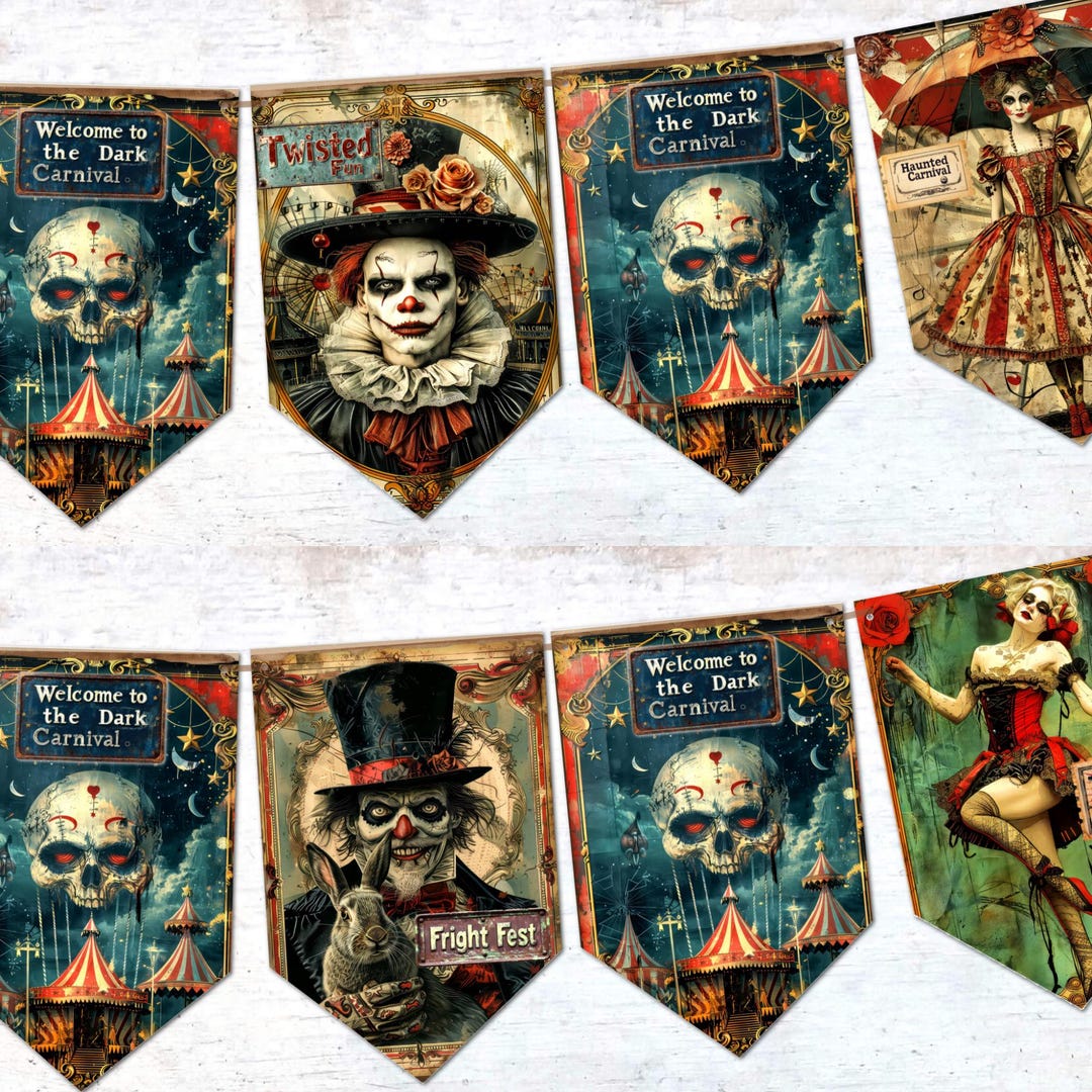 Dark Carnival Horror Circus Fairground Clown Bunting Halloween Party ...