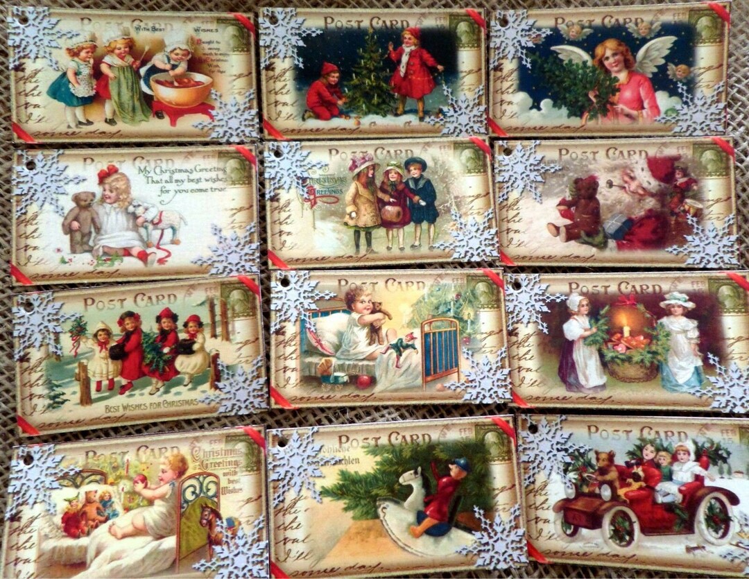 Set of 12 Traditional Vintage Christmas Gift Tags - Etsy UK