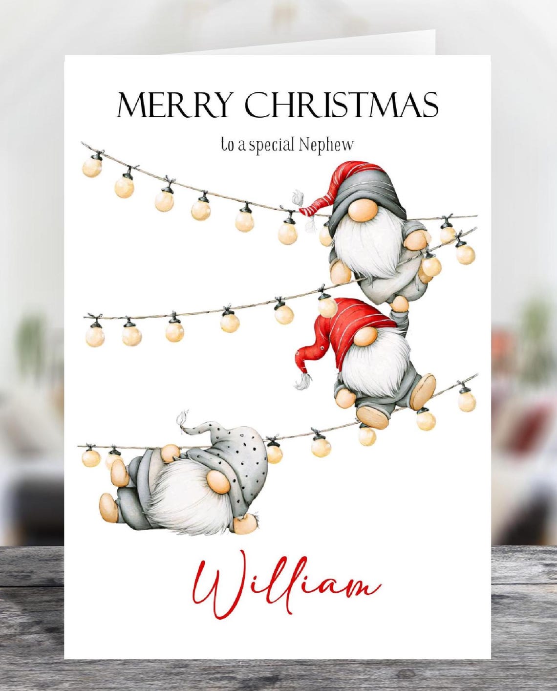Personalised Gnomes With Lights Glossy Christmas Greetings Card ...