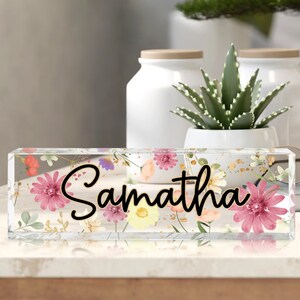 Flower Custom Name Plate for Desk, Customized Acrylic Plate Gift for ...
