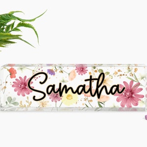 Flower Custom Name Plate for Desk, Customized Acrylic Plate Gift for ...