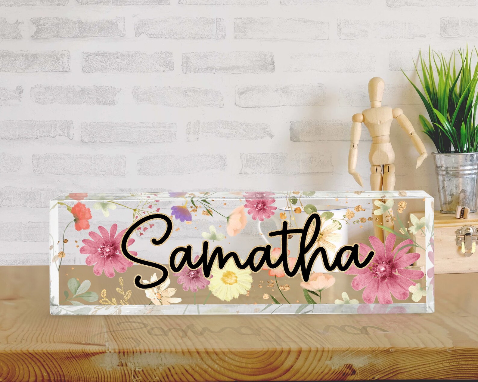 Flower Custom Name Plate for Desk, Customized Acrylic Plate Gift for ...