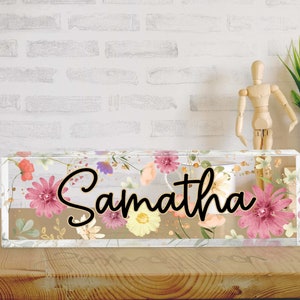 Flower Custom Name Plate for Desk, Customized Acrylic Plate Gift for ...