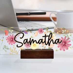 Flower Custom Name Plate for Desk, Customized Acrylic Plate Gift for ...