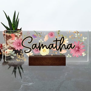 Flower Custom Name Plate for Desk, Customized Acrylic Plate Gift for ...
