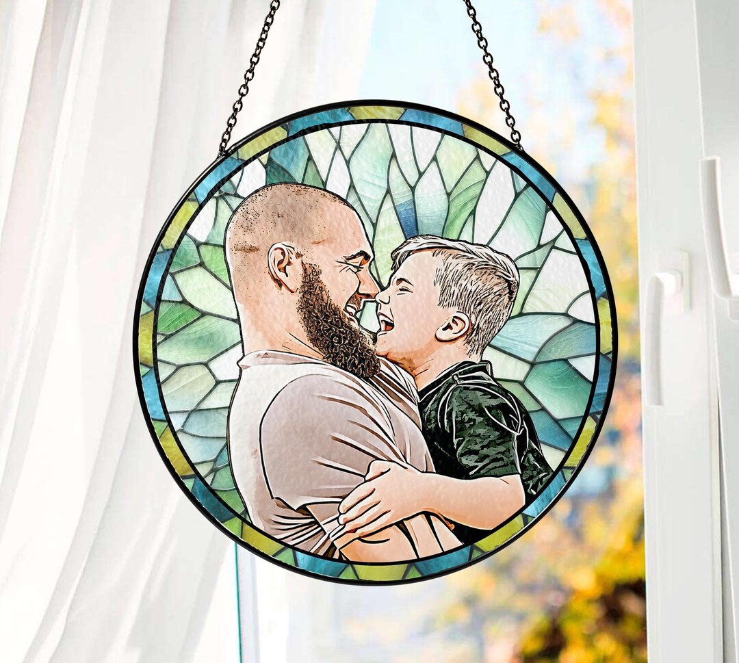 Custom Dad Portrait Stained Glass Catcher Window Hanging, Fathers Day ...