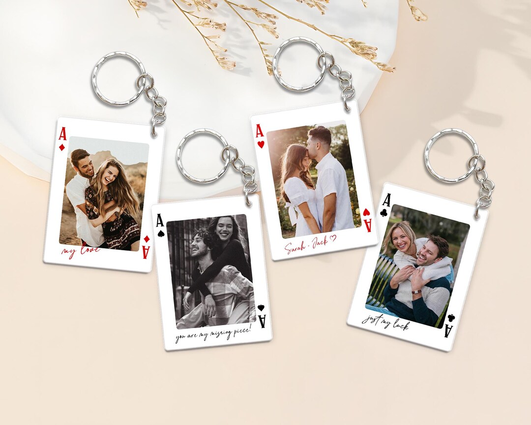Personalized Photo Keychain, Custom Couple Photo Keychain, Couple Playing Card, Valentine's Day ...