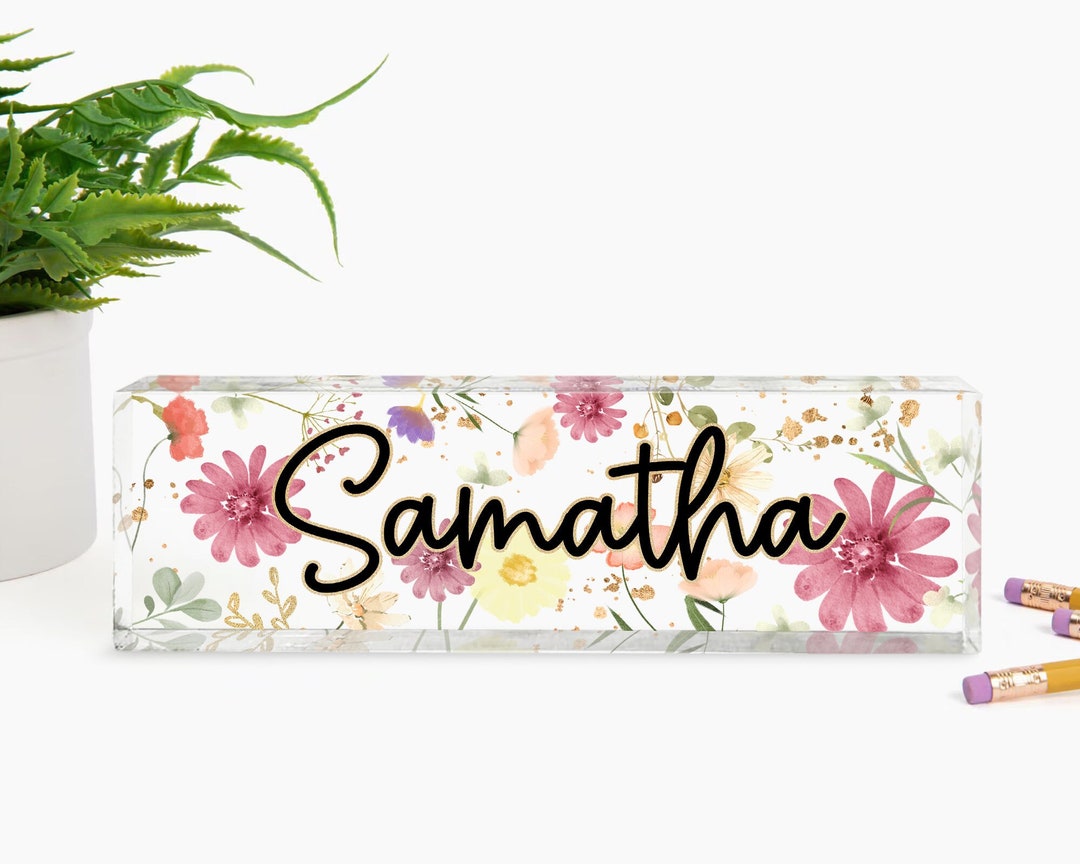 Flower Custom Name Plate for Desk, Customized Acrylic Plate Gift for ...