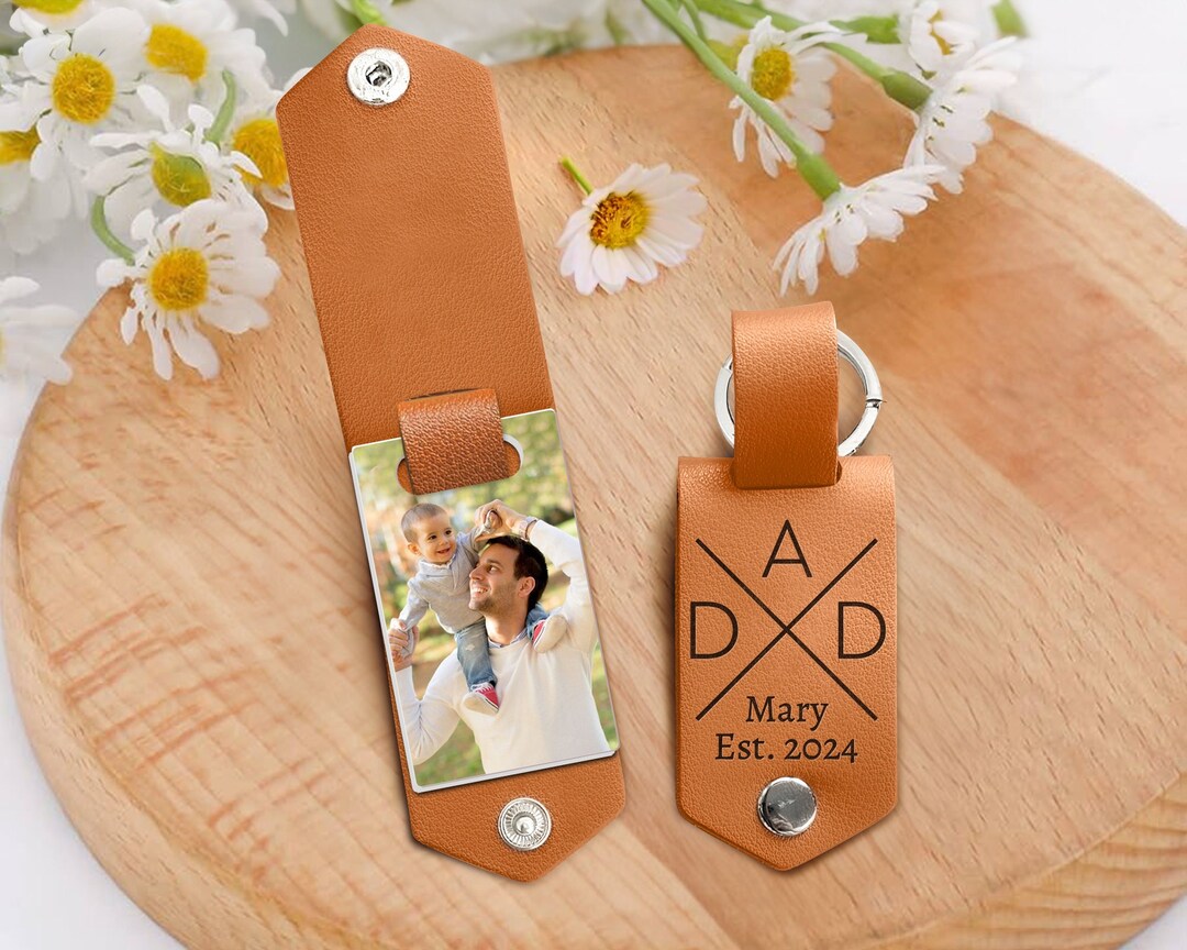 Dad Leather Keychain, Fathers Day Gift, Custom Photo Keychain for Dad ...