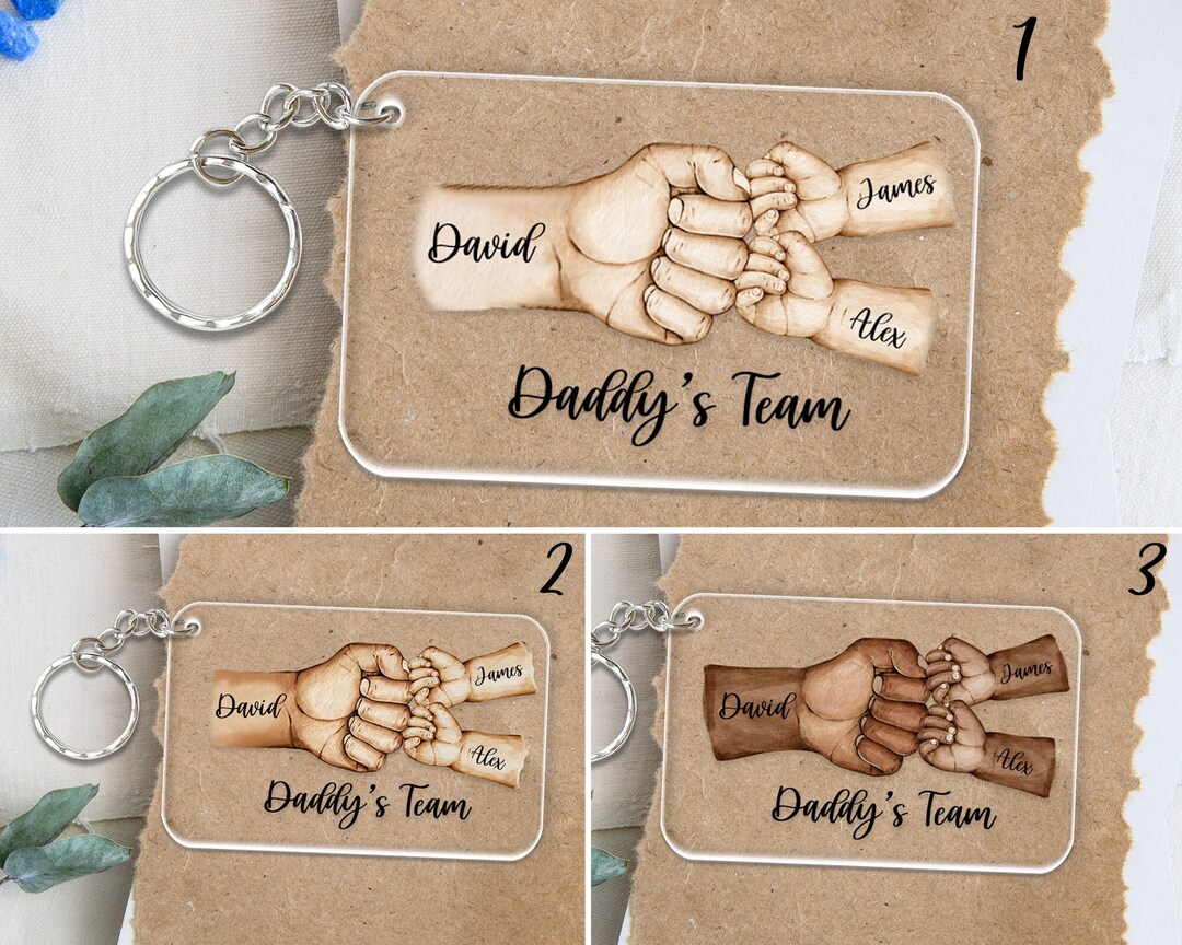 Daddy's Team Keychain, Custom Fist Bump Keychain, Personalized Gift for ...