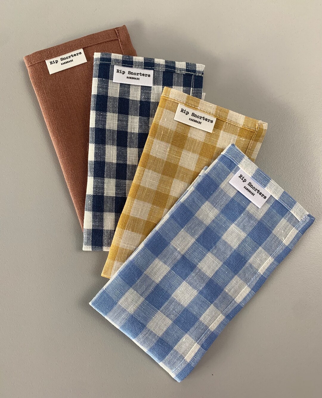 Linen Handkerchief SMALL Men and Women Brown Blue Navy Check Gingham ...