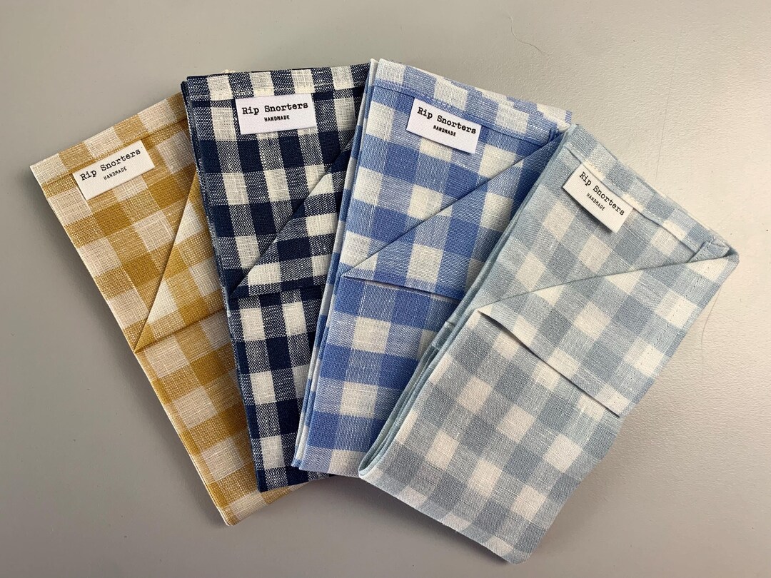 Linen Handkerchief LARGE Rip Snorter Men and Women. Gingham Check in ...