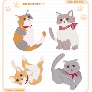 Cute Cat Bundle Clipart Kitty Icons PNG Illustration Graphic| for Cards ...