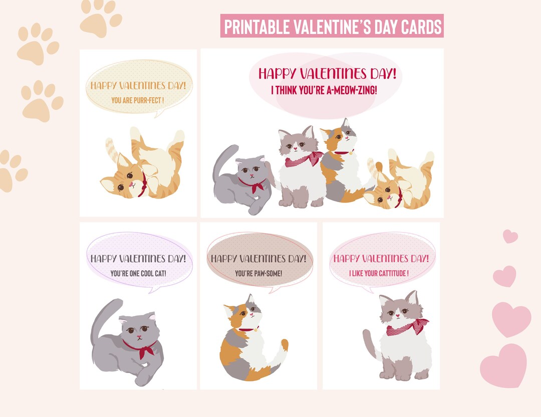 Cute Cats Printable Valentines Day Tags and Cards | Coloured Festive ...