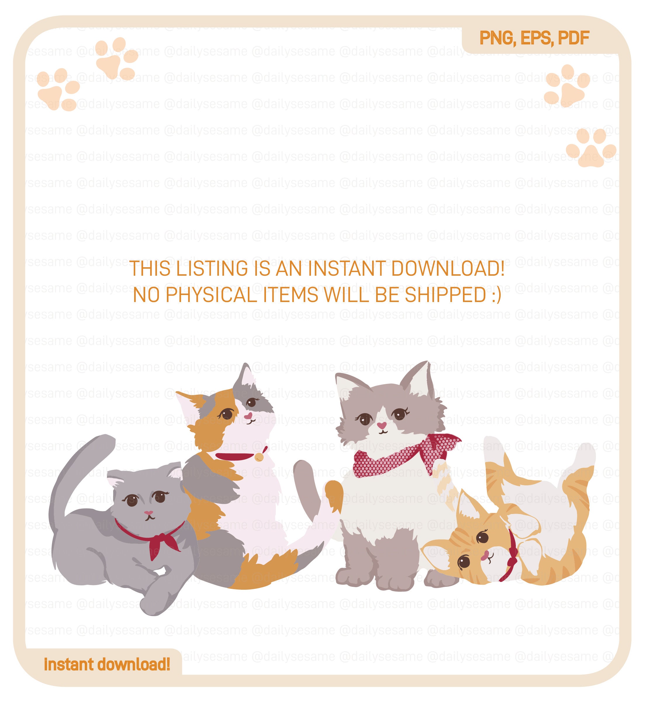 Cute Cat Bundle Clipart Kitty Icons PNG Illustration Graphic| for Cards ...
