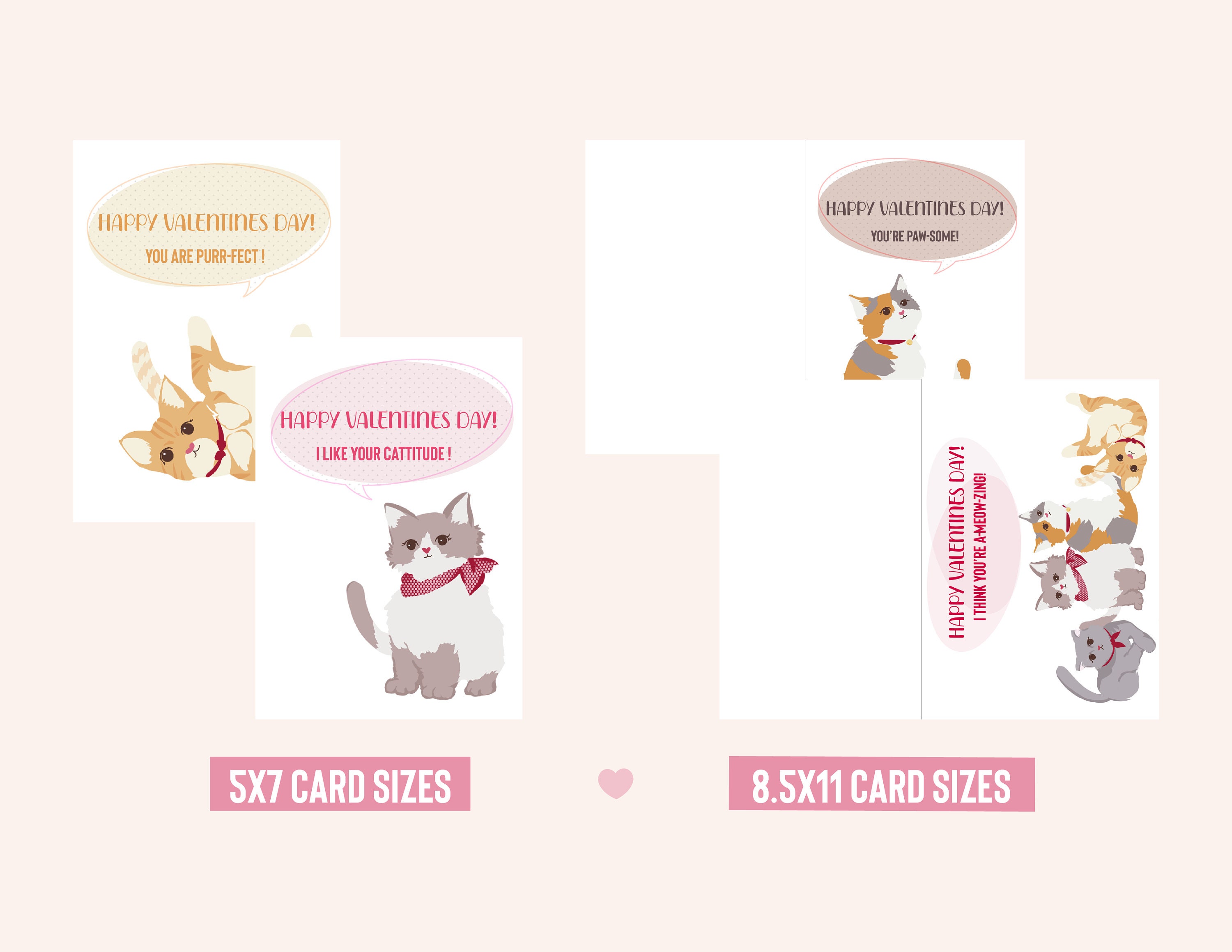 Cute Cats Printable Valentines Day Tags and Cards | Coloured Festive ...