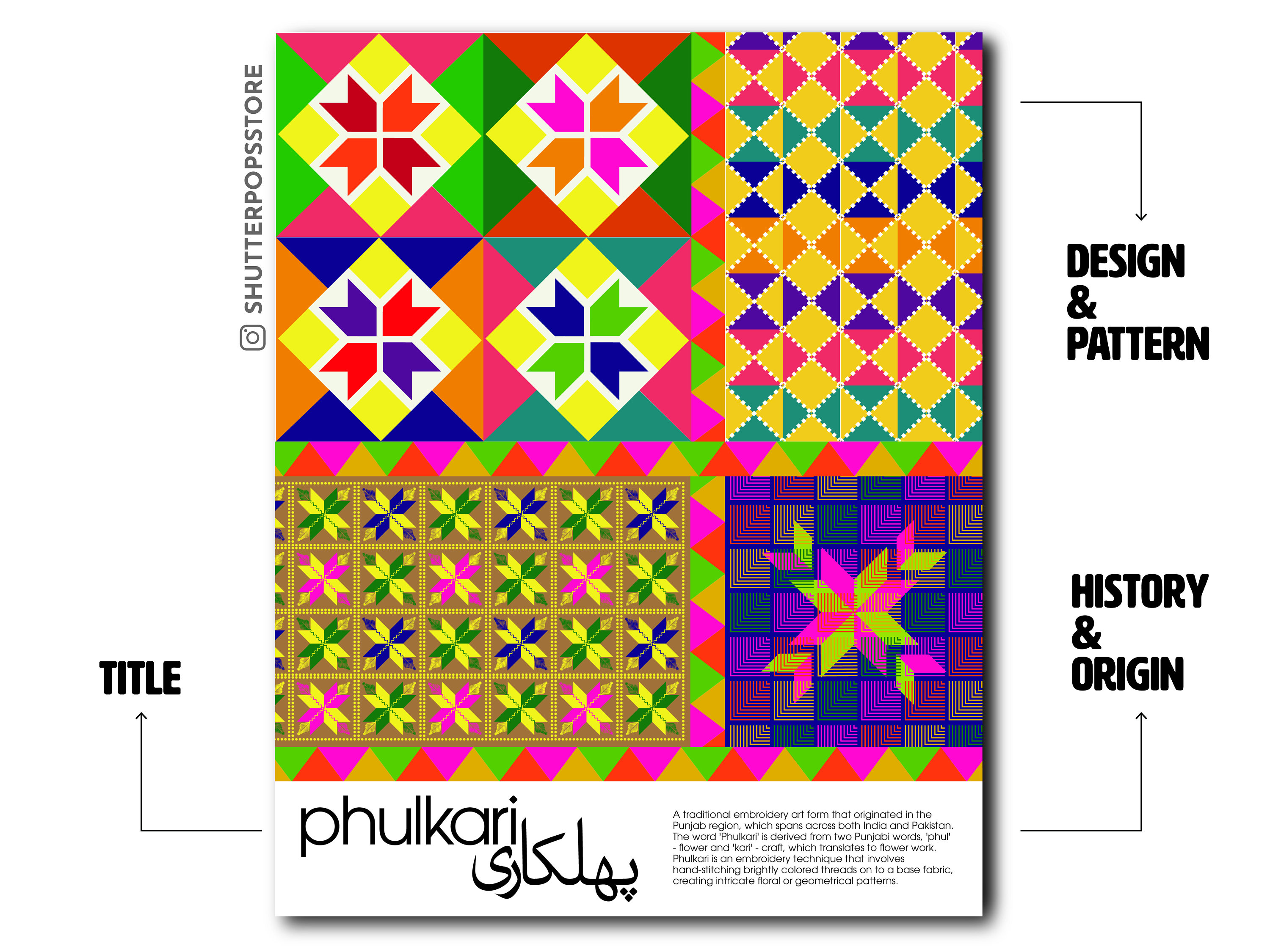 Phulkari Wall Art Poster • Textile Art • South Asian Art • Punjabi ...