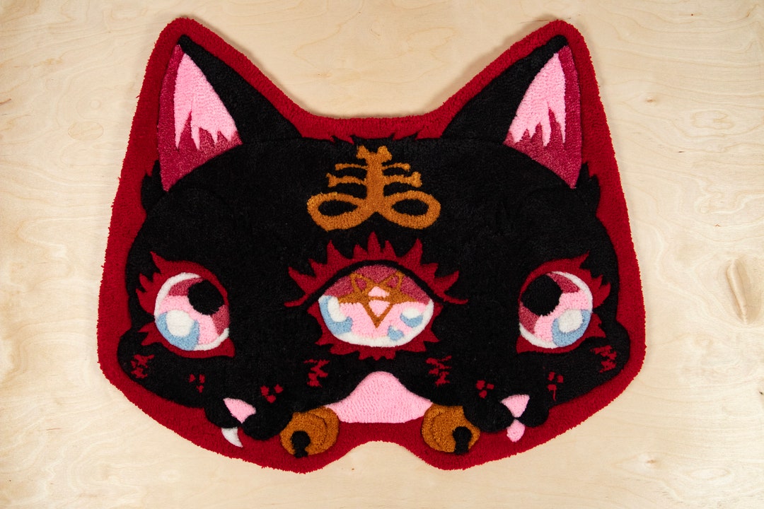 Hand-tufted Rug Satanic Devil Kitty Cat Colorful Fuzzy - Etsy